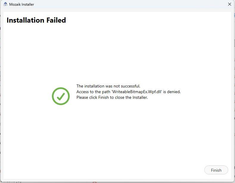 Installation Not Successful Error – Mozaik